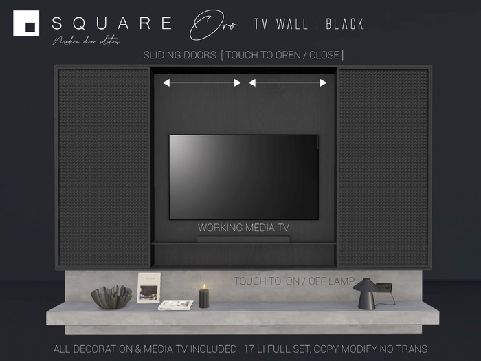Second Life Marketplace - [ SQUARE ] - ORO TV Unit : BLACK Rattan